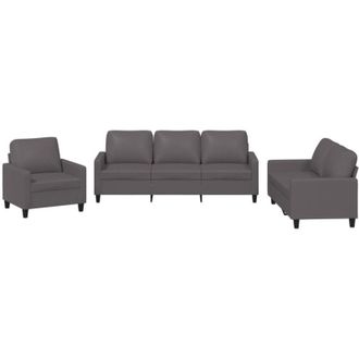 vidaXL Vidaxl - 3-tlg. Sofagarnitur mit Kissen Grau Kunstleder