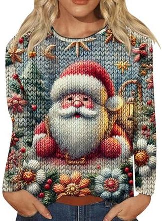 Generic Pull de No&euml;l 2025 &agrave; motif imprim&eacute; de No&euml;l pour femme Grande taille Haut &agrave; manches longues Coupe ample Doux Confortable Pull amusant pour femme pour f&ecirc;