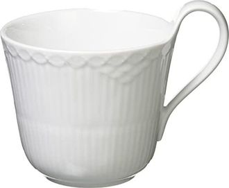 ROYAL COPENHAGEN White Fluted Half Lace Tasse mit Hohem Henkel 33cl Porzellan Weiß, Maße: 12,5cm x 9,5cm x 10,5cm, 1026446