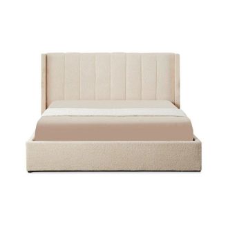 Paris Prix Lit Double Coffre Tissu Bouclette Somia 180x200cm Cr&egrave;me