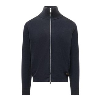 Dsquared2 Gestreifter Rollkragenpullover mit Rei&szlig;verschluss - - Knitwear - Herren - Blau - M