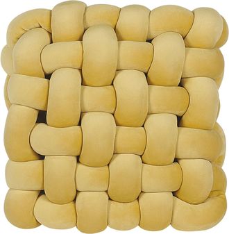 Beliani Dekokissen Knotenoptik 30 x 30 cm Geflecht Polyester quadratisch senfgelb Sirali
