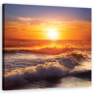 Feeby Wandbild - Wohnzimmer Modern Deko - Meer Welle Sonnenuntergang - 80x80 1tlg - Bilder Leinwand - Bild auf Leinwand Schlafzimmer - Leinwandbilder für di