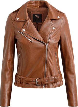 BTF-CPH Btfcph, Femme, Vestes, Brun, Taille: 42 FR Veste de Motard Cognac Foncé avec Détails Dorés