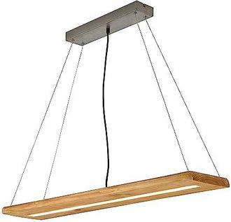 Trio Leuchten LED Pendelleuchte Brad 323710130, Metall Nickel antik, Holz, inkl. 27 Watt LED, Switch Dimmer, Braun