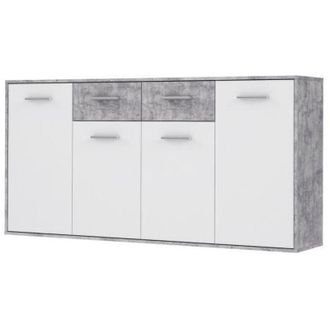 Les Tendances Les Tendances - pilvi Buffet bas 4 portes 4 tiroirs - Blanc et beton gris clair - l 162,3 x p 34,2 x h 88,1 cm