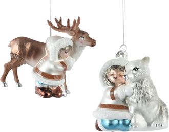 Kaemingk Christbaumschmuck Glas 11,5cm - Winterkind mit Tier Figur zum Aufh&auml;ngen - 1 St&uuml;ck sortiert - mundgeblasen - Weihnachtsbaum Anh&auml;nger f&uuml;r Weihnachten - 