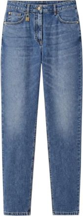 Elisabetta Franchi Jean Boyfriend avec Revers et Logo - Femme - Jeans - Bleu - Taille: W29
