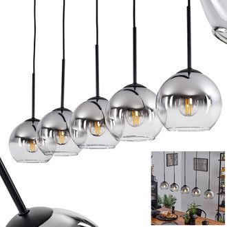 HOFSTEIN Hängeleuchte Koyoto, Hängelampe aus Metall/Glas in Schwarz/Chromfarben/Klar, Leuchte 5-flammig im Vintage/Retro Design mit Schirmen aus Glas (Ø 15 cm)