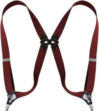 Generic Bretelles pour homme 3,5 cm de large ceinture &eacute;lastique r&eacute;glable bretelles X dos chemise clip porte-jarretelles pantalon bretelles homme bretelles vin