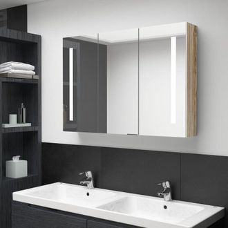 vidaXL Vidaxl - Armoire de salle de bain &agrave; miroir led 89x14x62cm blanc et ch&ecirc;ne