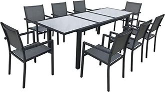 Happy Garden Salon de Jardin Firenze Extensible en textil&egrave;ne Gris 8 Places - Aluminium Anthracite