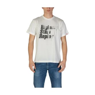 Replay Homme, Tops, Blanc, Taille: XL T-shirt en coton &agrave; manches courtes printemps/&eacute;t&eacute;
