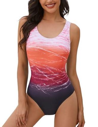 Heekpek Maillot de Bain Femme 1 Pieces El&eacute;gant Monokini Push up Maillot Une pi&egrave;ce D&eacute;grad&eacute; de Couleur Amincissant Dos Nu Bikini per Bain de Soleil Piscine Spor