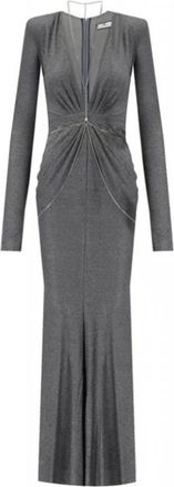Elisabetta Franchi Femme, Robes, Gris, Taille: 44 FR Robe de Soir&eacute;e Tapis Rouge en Jersey Lurex avec Cha&icirc;ne de Corps