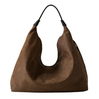 Borbonese Plie Hobo Medium - Femme - Sacs - Brun - Taille: ONE Size