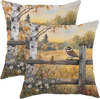 Generic Herbstsperling Kissenbezug Mit Rei&szlig;verschluss Kissenh&uuml;lle Quadratische Zierkissenbezug F&uuml;r B&uuml;ro Hotel Bett 45X45Cm 2Er Set