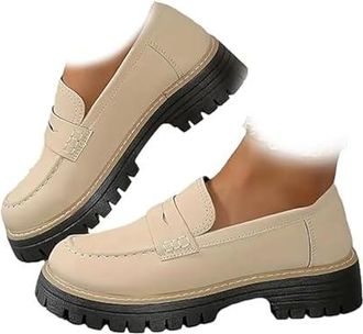 Generic Mocassins tendance &agrave; semelle &eacute;paisse pour femme - Mocassins confortables et d&eacute;contract&eacute;s - Chaussures de travail, beige, 43 EU