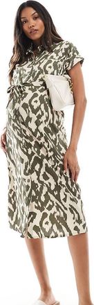 Only ONLY - Robe chemise de grossesse &agrave; manches courtes avec imprim&eacute; abstrait-Neutre