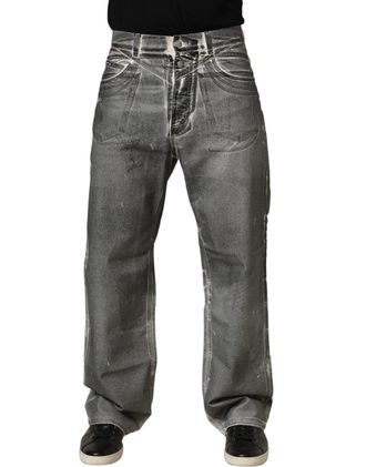 Dolce & Gabbana Mens Grey Washed Mid Waist Straight Denim Jeans Cotton Clothing