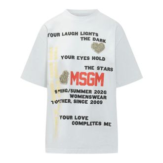 Msgm Msgm, Femme, Tops, Blanc, Taille: 36 FR T-shirt Graphique Orn&eacute;