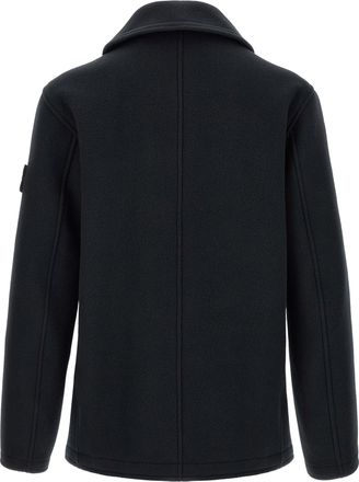 Stone Island Double-Breasted Cotton Coat - Black