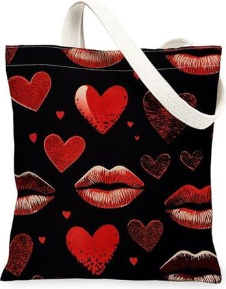 Generic Sacs fourre-tout en toile de Saint Valentin, motif l&egrave;vres &eacute;l&eacute;gantes, r&eacute;utilisables, l&eacute;gers et lavables, pour voyage, shopping, 33 x 38 cm