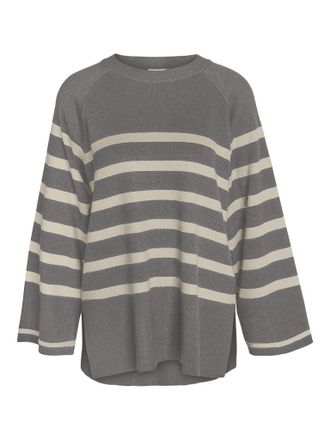 Noisy May Damen Nmfifi L/S O-Neck Tunic Knit FWD Noos Pullover, Charcoal Gray/Stripes:Oatmeal, M EU