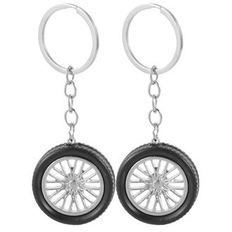 NUOBESTY Lot de 2 Porte-Cl&eacute;s de Voiture en PVC et Acier Inoxydable Pendentif de Pneu Argent&eacute; Accessoires pour Hommes pour Cl&eacute;s de Voiture et D&eacute;coration Automob