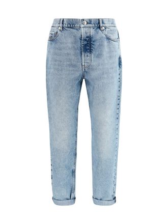 Brunello Cucinelli Mens Jeans Straight-Leg Turn-Up Light Denim Cotton
