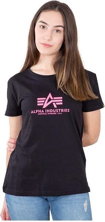 Alpha Industries Damen New Basic T Wmn Print Herren T-Shirt, Black/Neon Pink, L