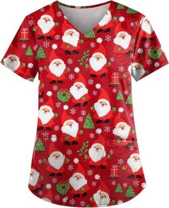 Generic Haut de Noël à col en V pour adulte - Uniforme de sport pour femme - Uniformes de beauté et de sport pour femme, 03 - Rouge, 5XL