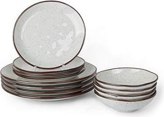 Holst Porzellan RT 015 SET 12 Porzellan 12-tlg. Service-Set, Speiseteller 27 cm Teller klein 21 cm / 4 x Beilagenschale 15 cm, Reaktives Porzellan Arena