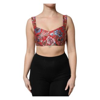 Dolce & Gabbana Rotes florales Brokat-Crop-Top - - Tops - Damen - Rot - M