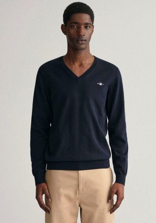 GANT V-Ausschnitt-Pullover Classic Cotton V-Neck Premium Strickjersey aus weicher 100% Baumwolle, Übergangspullover