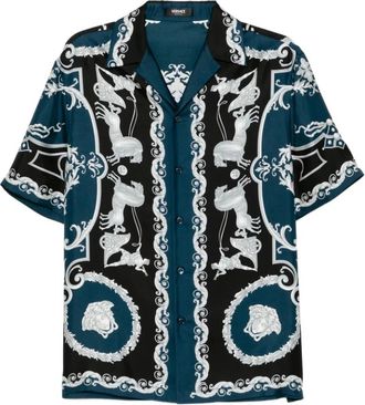 Versace Homme, Chemises, Multicolore, Taille: XL Printed Silk Twill Slim Shirt