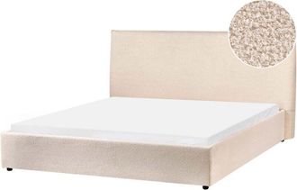 Beliani Polsterbett Beige Boucl&eacute; Stoff 160 x 200 cm Hohes Kopfteil Stoffbett f&uuml;r Schlafzimmer