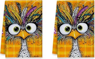 Generic Vogel-K&uuml;chent&uuml;cher, 2er-Set, fantasievolle verspielte Federaugen, gelb, schnell trocknend, f&uuml;r Urlaub, K&uuml;che, Dekoration, 40,6 x 61 cm (2 St&uuml;ck)