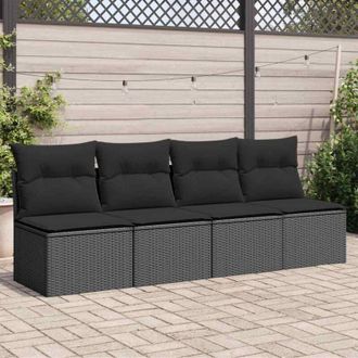 vidaXL Gartensofa mit Kissen 4-Sitzer Schwarz Poly Rattan - Vidaxl