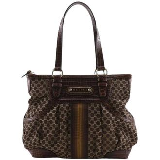 Celine Sac cabas pr&eacute;-aim&eacute; en cuir gaufr&eacute; et toile nylon Macadam - Femme - Pre-owned - Brun - Taille: ONE Size