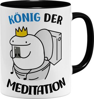 OM3 lustige Kaffee-Tasse mit Spruch - K&ouml;nig der Meditation WC-Motiv - Keramik Becher - 11oz 325ml - Beidseitig Bedruckt - Schwarz