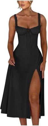 Generic 2025 Robe Femme Soir&eacute;e avec N?UD Vintage Manches Longues Pliss&eacute;e Mousseline Couleur Uni Tr&egrave;fle Porte-Bonheur Irlandais pour Bal Fin