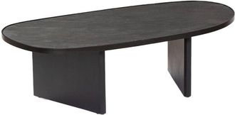 Sweeek Table basse ovale bois de manguier et placage pierre noire. rebord en métal. L 119.5 x P 60 x H 35cm