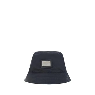 Dolce & Gabbana Homme, Accessoires, Noir, Taille: 58 CM Chapeau Seau en Nylon Iconique avec Plaque de Mat&eacute;riel