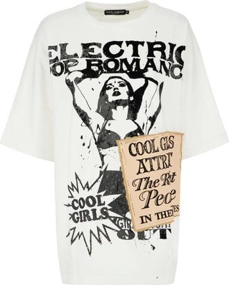 Dolce & Gabbana Femme, Tops, Blanc, Taille: 38 FR T-shirt oversize en jersey