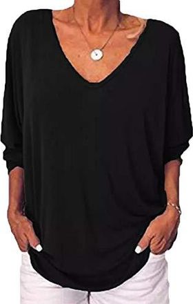 Keephen Femmes 3/4 Manches Chauve-Souris en Vrac surdimensionn&eacute; Hauts bouffants Pull Sweat d&eacute;contract&eacute; col en V Blouse T-Shirt S - 3XL
