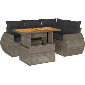 vidaXL Vidaxl - Salon de jardin 5 pcs avec coussins gris r&eacute;sine tress&eacute;e