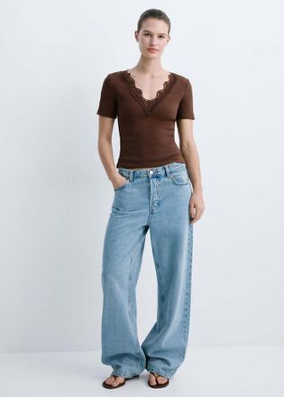 Mango Top liser&eacute;s dentelle marron - Femme - XXS - MANGO