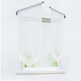 Joyswahl Scheibengardine Voile Panneaux mit Quaste, Landhaus-Optik durch Häkeleinsatz »Meta« Raffrollo mit Tunnelzug BxH 60x120cm Grün 2 Stück