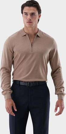 van Laack Poloshirt langarm mit Reißverschluss aus merzerisierte Wolle